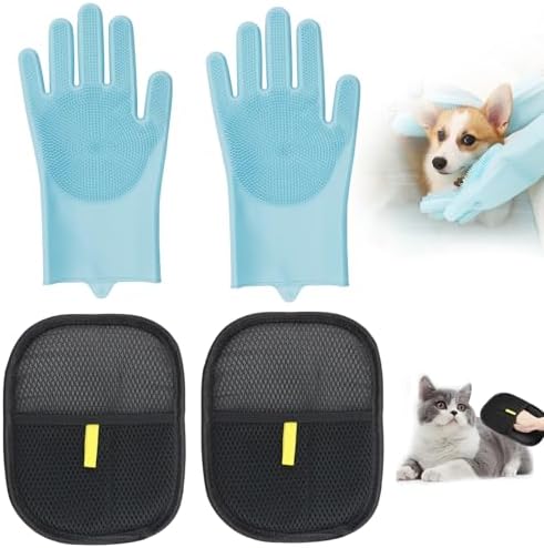 DGMI Double Sided Grooming Glove, Reusable Pet Hair Remover, Massage ...