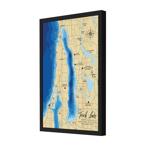 Amazon.com: Personalized Torch Lake Wood Map | Lake Depth Map Art | 9 ...