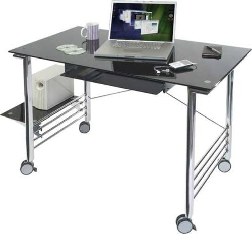 SHADOW BLACK GLASS WORKSTATION Tempered Glass Computer Desk : Amazon.co ...