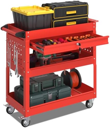 Amazon.com: Pelnuies 3 Tray Tool Cart on Wheels, 400 LBS Capacity Heavy ...