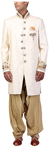 Buy Senso Men's Jute Sherwani (Gg-4_42, Golden Cream, Size - 42) at ...