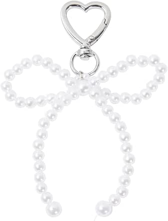 IKUVNA Pearl Bow Keychains for Women Silver Heart Keyring Y2k Bowknot ...
