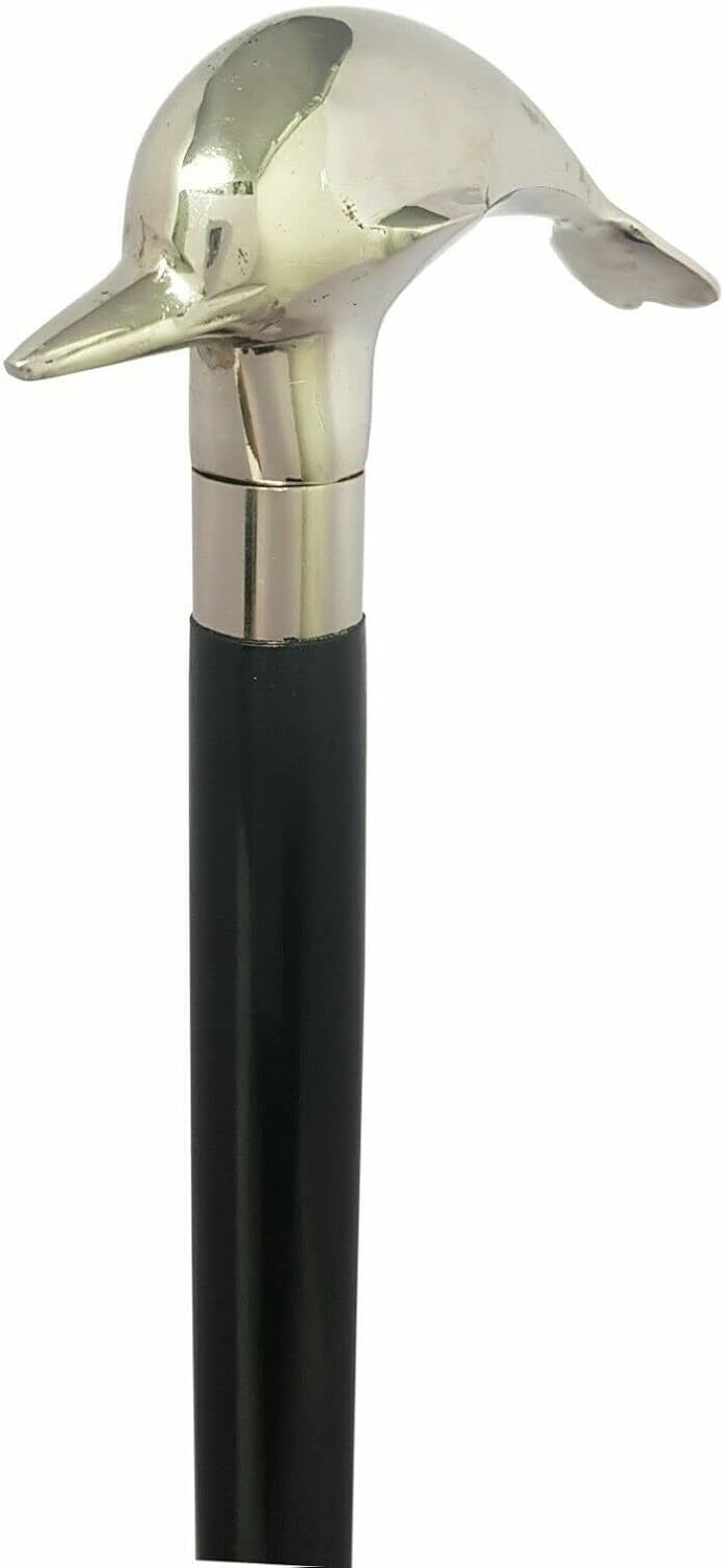 Amazon.com: Nautical Silver Brass Dolphin Head Handle Antique Wooden ...