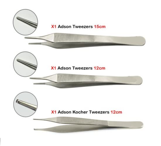 Forgesy Adson Tissue Forceps Deal of 3 Dressing Tweezers Thumb Forceps ...