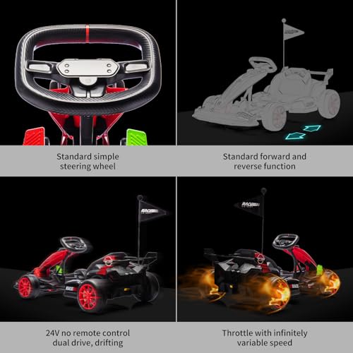 Go Kart Electric Drift Kart Car with Adjustable Seat, 24V Outdoor Ride ...