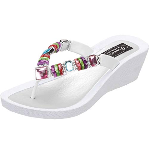 Grandco Women's Rainbow Wedge Jeweled Flip Flop Thong Sandal (8, White ...
