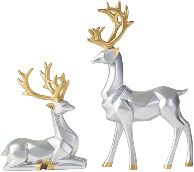 Amazon.com: BrichLife 2pcs 3D Geometric Elk Resin Statue, Seated and ...