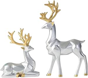 Amazon.com: BrichLife 2pcs 3D Geometric Elk Resin Statue, Seated and ...