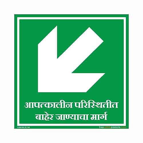 buysafetyposters.com - Emergency Exit Sign with Left Down Arrow Sign in ...