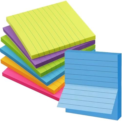 6 Pack Lined Sticky Notes 3x3inch,Self-Stick Note Pads Super Sticking ...