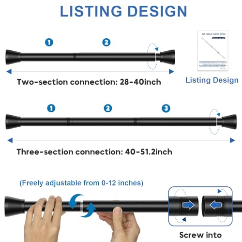 Snapklik.com : Black Tension Rods For Windows 28 To 48 Inch 2 Pack ...