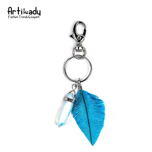 ArtiLady Natural Black Stone Opal Keyring Fashion Keyholder Feather ...