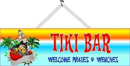 Amazon.com: Welcome Pirates & Wenches Funny Tiki Bar Sign with Red ...