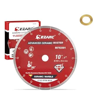EZARC 10 inch Diamond Saw Blade, Advanced Ceramic Diamond Porcelain Cutting Blades Wet Cutting ...
