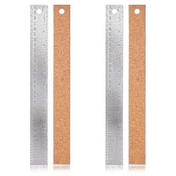 2Pcs Stainless Steel Ruler 12 Inch with Cork Backing, Non-Slip Metal ...