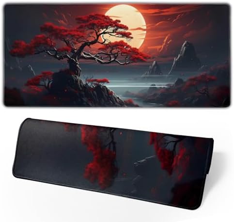 Darkness Red Moon Desk Mat Japanese Mouse Pad, Large Japanese Desk Mat ...
