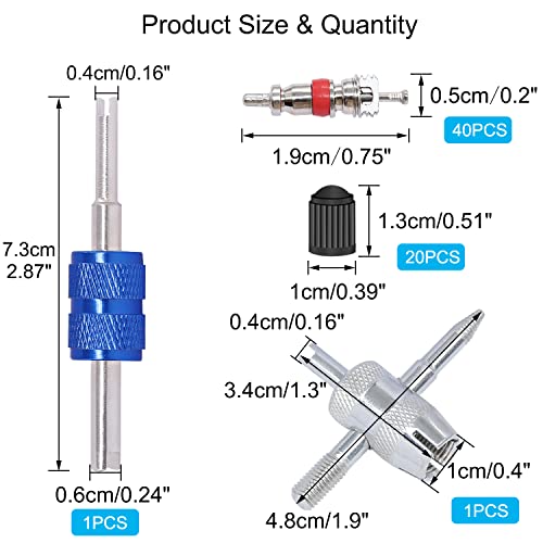 Hmknana 64PCS Tire Valve Stem Removal Tool Kit with 20PCS Valve Stem ...