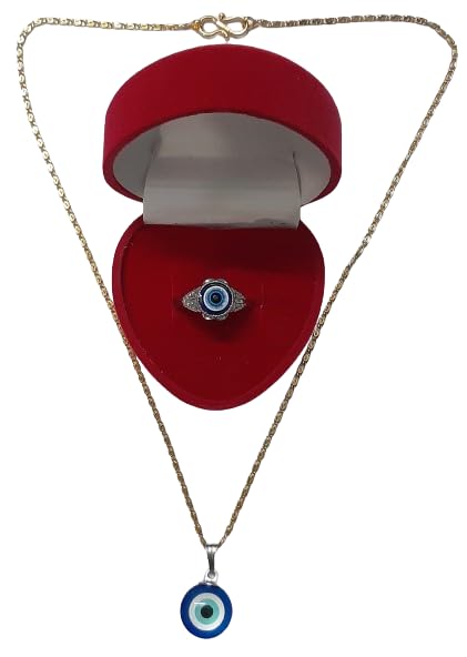 S2R Evil Eye Ring With Golden Chain Evil Eye Pendant For Girls : Amazon ...