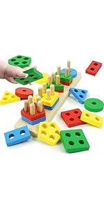 Amazon.com: Shape Sorter Wooden Color Sorting Toys for Toddlers 1 2 3 4 ...