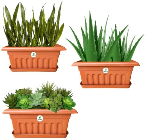 UVAKAI Set of 3 Plastic Rectangle pots with Tray/Rectangular pots for ...