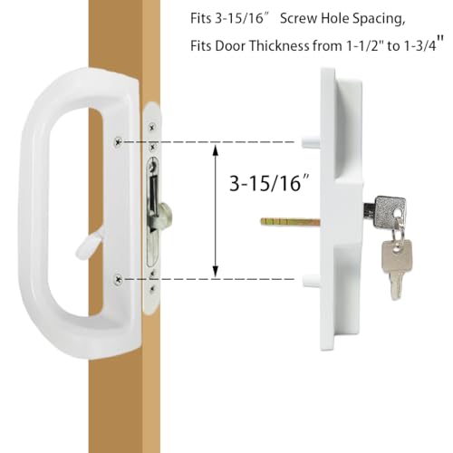 Sliding Patio Door Handle Set with Key Cylinder and Mortise Lock Fits 3 ...