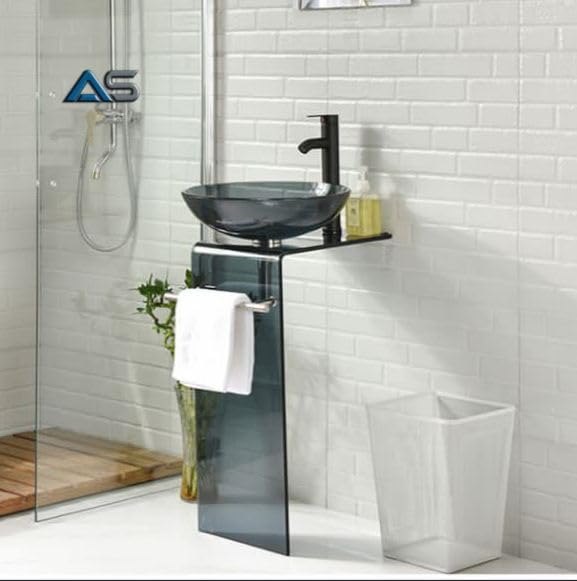 Black Color Glass L-Bend Wash Basin/Glossy Finish/Bathroom Sink/Vessel ...