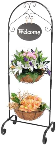 Amazon.com : Sunnydaze Hanging Basket Planter Stand with Decorative ...