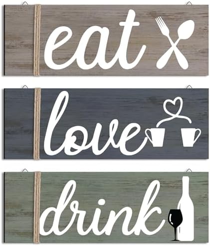 Amazon.com: Jetec 3 Pcs Farmhouse Kitchen Wall Decor Eat Sign Rustic ...
