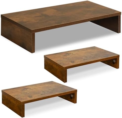 Amazon.com: TEAMIX 2 Pack Rustic Brown Wood Monitor Stand Riser and 1 ...