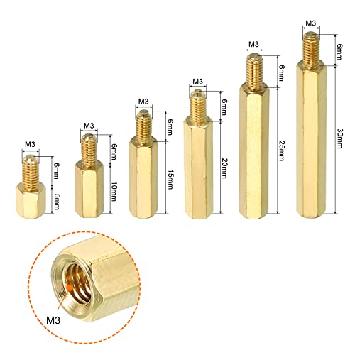 PATIKIL M3 Standoff Screws 60 Pack Brass Hex PCB Standoffs for ...