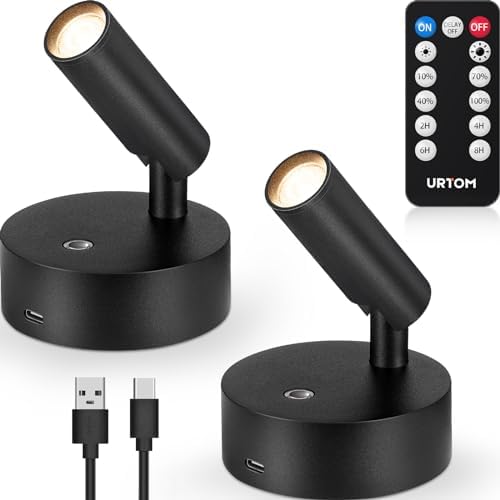 URTOM LED Wireless Spotlights with Remote, 2 Pack. Rechargeable ...