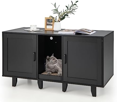 PETSITE Litter Box Enclosure for 2 Litter Boxes, Hidden Cat Washroom TV ...