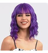 Amazon.com : Miuric Wigs for Women Wavy Short Black Wig with Bangs ...
