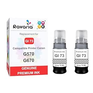 Ravaria GI 73 Compatible Grey Ink 70ml for Canon Pixma G570 / G670 Printer (GI 73 Ink Grey 2 Pcs ...