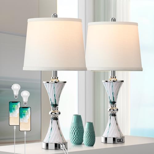 26" Coastal Glass Table Lamps Set of 2, 3-Way Dimmable Touch Control ...