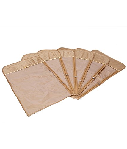 Kuber Industries 6 Piece Quilted Satin Hanging Saree Cover Set, Golden ...