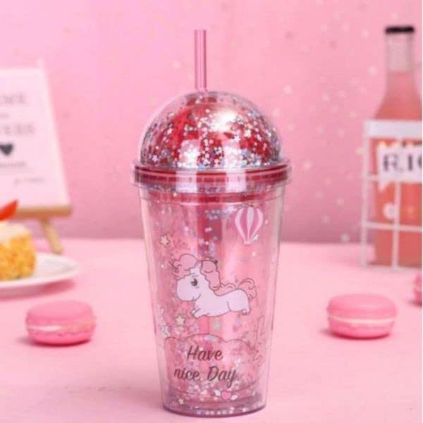 AMB Acrylic Cute Unicorn Sipper 700 ml Sipper (Pack of 1, Pink, Plastic ...