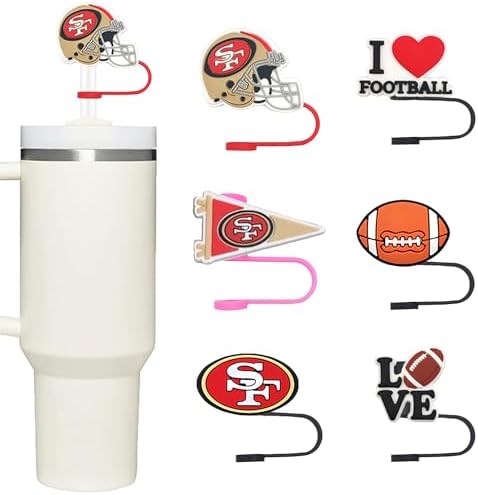 Amazon.com: 6Pcs Straw Cover Cap for Stanley Cup, Football Team Theme ...