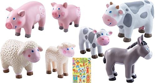 HABA Farm Animals Set of 7 Little Friends Pig Cow Sheep Donkey Piglet ...