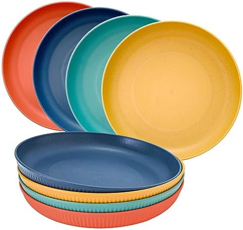 Amazon.com | Yihurlm Wheat Straw Plates,9 Inch Plastic Plates Reusable ...