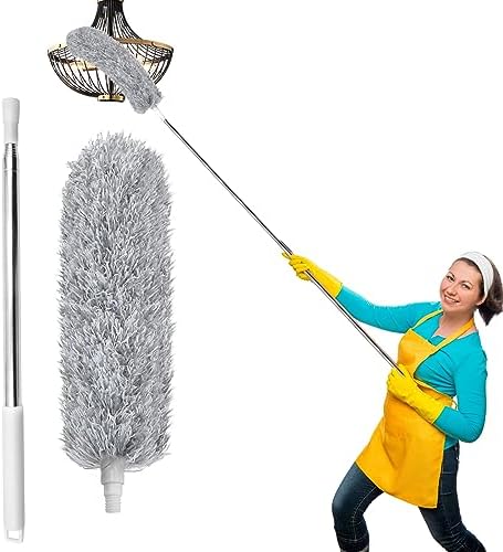 ENJSD Extendable Feather Duster,Microfiber Duster with Extra Long 100in ...
