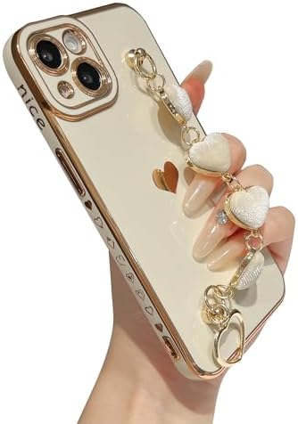 Amazon.com: Caseative for iPhone 13 Case,Cute Plating Love Heart Wrist ...