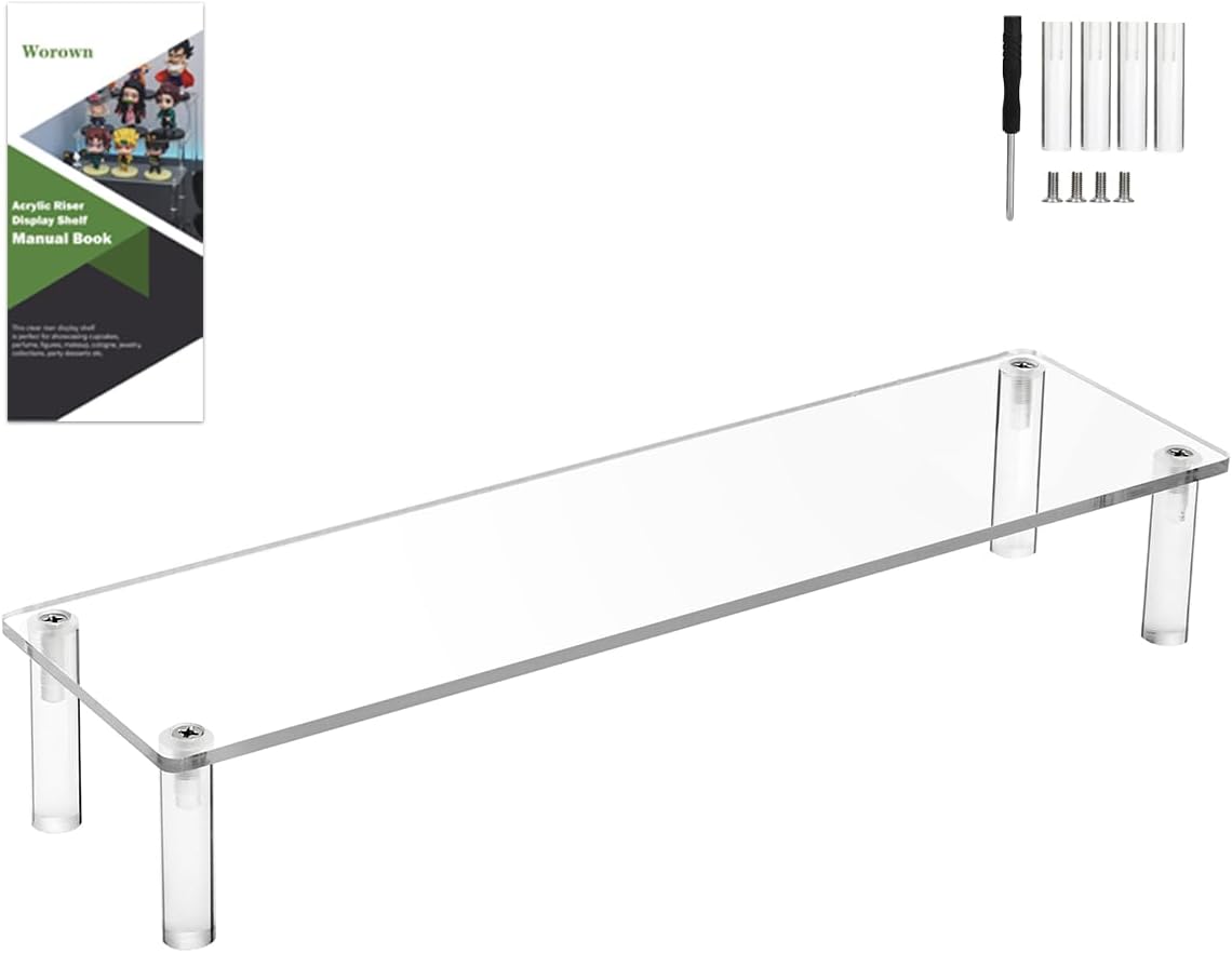 Worown Acrylic Riser Shelf, Single Tier Clear Display Stand, Clear ...