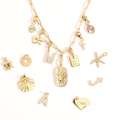 Amazon.com: Statement Gold Charm Necklace, Build your Own Charm ...