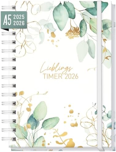 Häfft® Lieblings-Timer Ringbuch Kalender 2025/2026 A5 "Blattgold ...