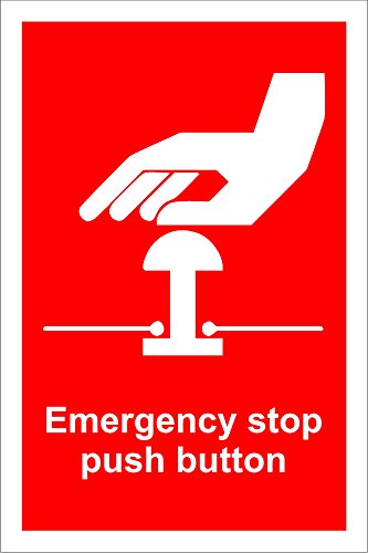 Emergency Stop Push button Safety Sign - Self adhesive sticker 70mm x ...