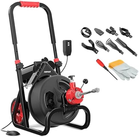 PIONEERWORKS 100Ft x 3/8In Drain Cleaner Machine, Auto-feed Electric ...