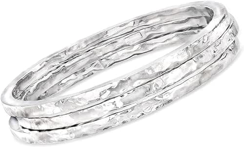 Amazon.com: 925 Sterling Silver Hammered Bangles For Women, Slender ...