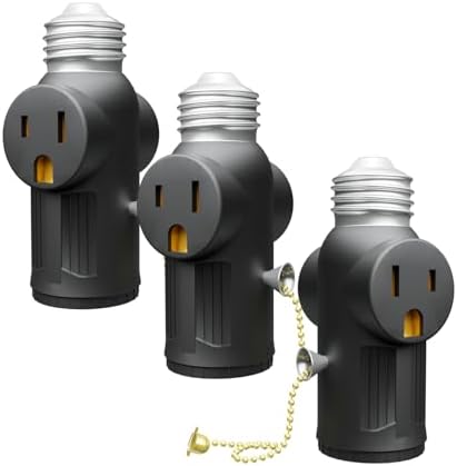 Sigely 3 PCS 3 Prong Light Socket to Plug Adapter with Pull Chain, E26 ...