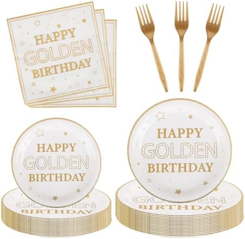 Amazon.com: Havawish 175 Pcs Happy Golden Birthday Party Supplies White ...